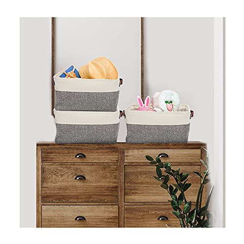 WOOROLL Set of 4 Fabric Storage Bins With Handles, Collapsible Storage Baskets For Organizing, Small Storage basket For Shelves, Closets, Laundry, Nursery