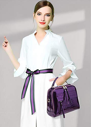 Chikencall Women’s Patent Leather Handbag and Purses Crocodile Pattern Shell Shoulde Bags Ladies Satchels Crossbody Bag Purple