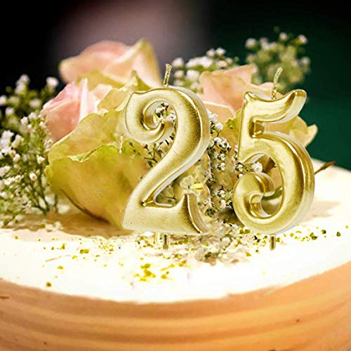 Mart 25th Birthday Candles,Gold Number 25 Cake Topper for Birthday Decorations