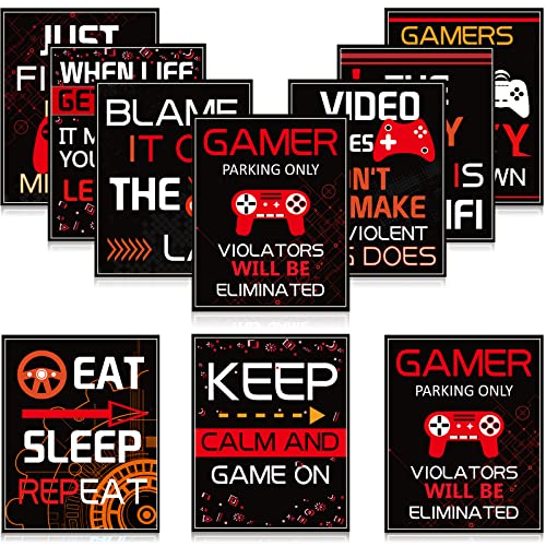 10 Video Game Poster Sign Gamer Art Print Boy Game on Birthday Party Wall Decoration, Inspirational Words Quote Poster 10 x 8 Inch Wall Gaming Art for Kids Boy Bedroom Decor, No Frame (Red)
