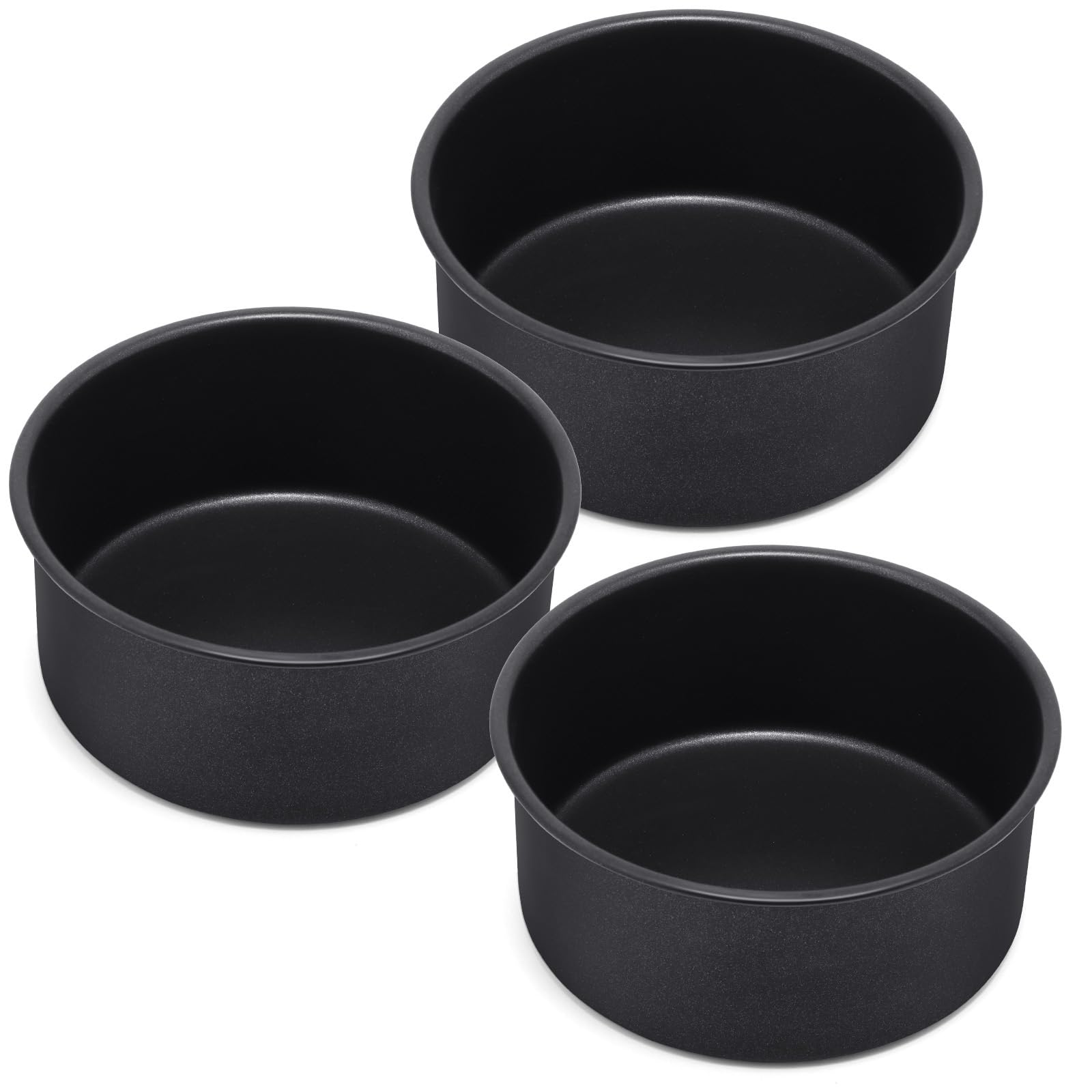 E-far 6 x 3 Inch Cake Pan Set of 3, Deep Stainless Steel Small Round Cake Pans Tin for Baking Birthday Wedding Layer Cakes, Stainless Steel Core & Non-toxic Nonstick Coating, Deep & Straight Side