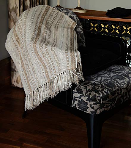 Farmhouse Throw Blanket Boho Living Room Decor Brown Cotton Stripe Cozy Bed Blankets with Fringe Soft and Luxury for Couch, Chair & Everyday Use - 50 x 60 Inches