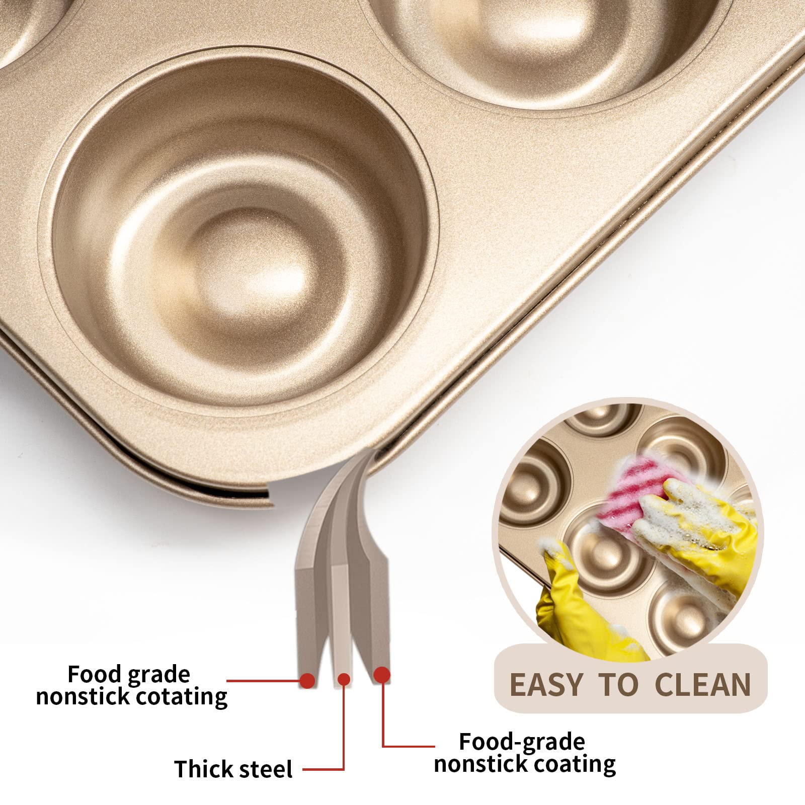 Yomvzake Brownie Bowl Pan 2 Pack, 6 Cavity Mini Round Cake Pan Cantinflas Cake Mold 3 Inch Shortcake Pan Tea Cake Pan Small Lava Cake Pan Cookie Shot Mold for Baking - Gold