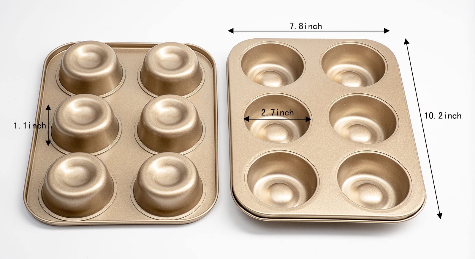 Yomvzake Brownie Bowl Pan 2 Pack, 6 Cavity Mini Round Cake Pan Cantinflas Cake Mold 3 Inch Shortcake Pan Tea Cake Pan Small Lava Cake Pan Cookie Shot Mold for Baking - Gold