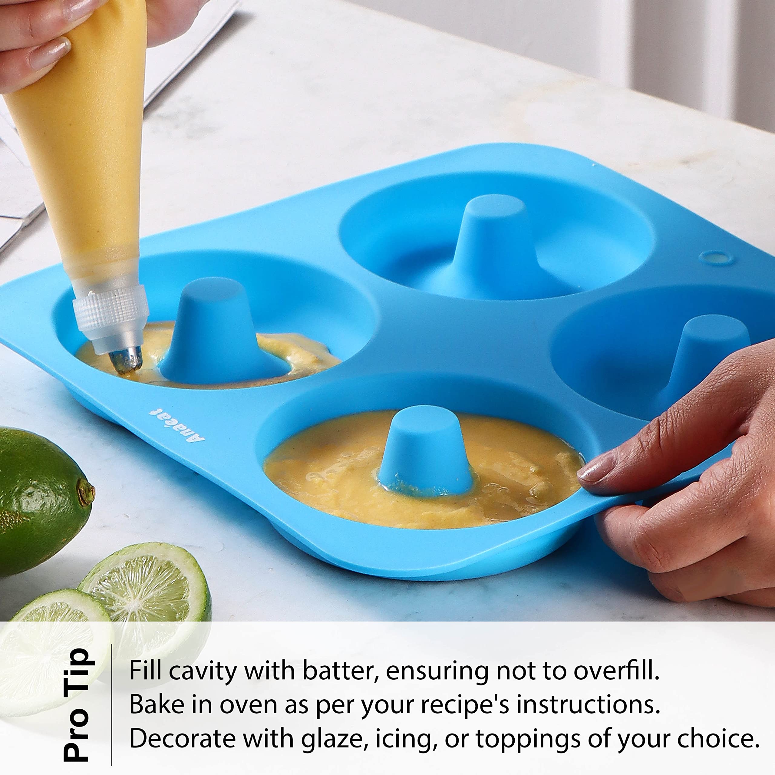 Anaeat Full Size Donut Baking Pans 3 Pack, Big Size 4 Inch Silicone Baking Mold, Just Pop Out! Non Stick 6-Cavity Doughnut Trays for Bagels Donuts Cake Biscuit - BPA Free & Dishwasher Safe (3 colors)