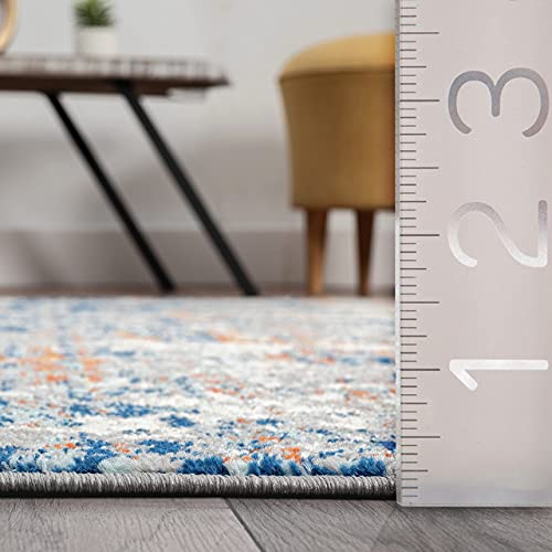 Abani 5x7 (5'3" x 7'6") Blue, Grey & Orange Area Rug, Abstract Vintage Rugs Contemporary Living Room Area Carpet