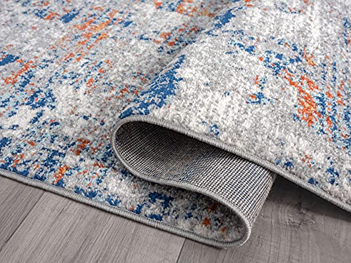 Abani 5x7 (5'3" x 7'6") Blue, Grey & Orange Area Rug, Abstract Vintage Rugs Contemporary Living Room Area Carpet