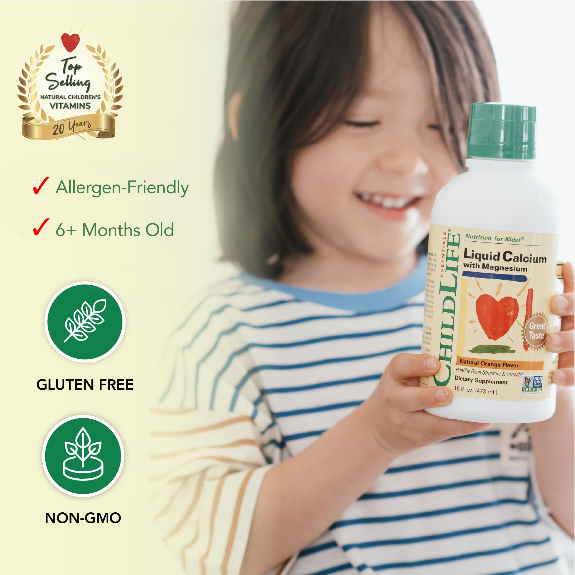 ChildLife Essentials Liquid Calcium Supplement for Kids - Baby Calcium with Magnesium, Zinc, and Vitamin D3 - Orange Flavor, 16 fl oz (4 Pack)