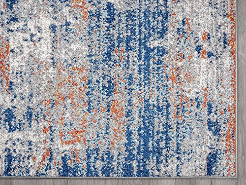 Abani 5x7 (5'3" x 7'6") Blue, Grey & Orange Area Rug, Abstract Vintage Rugs Contemporary Living Room Area Carpet