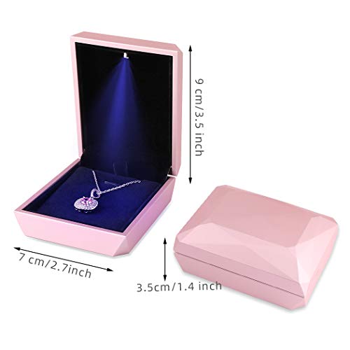 iSuperb LED Pendant Necklace Box Bracelet Box Couple Jewelry Gift Boxes Case Small Jewelry Display for Proposal Engagement Wedding Valentine's Day (Pink)