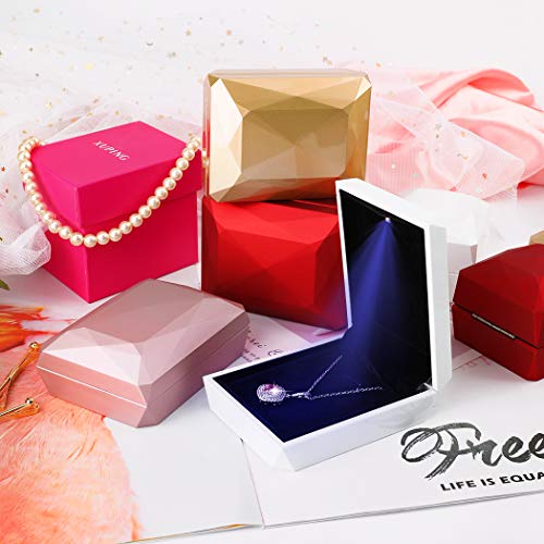 iSuperb LED Pendant Necklace Box Bracelet Box Couple Jewelry Gift Boxes Case Small Jewelry Display for Proposal Engagement Wedding Valentine's Day (Pink)
