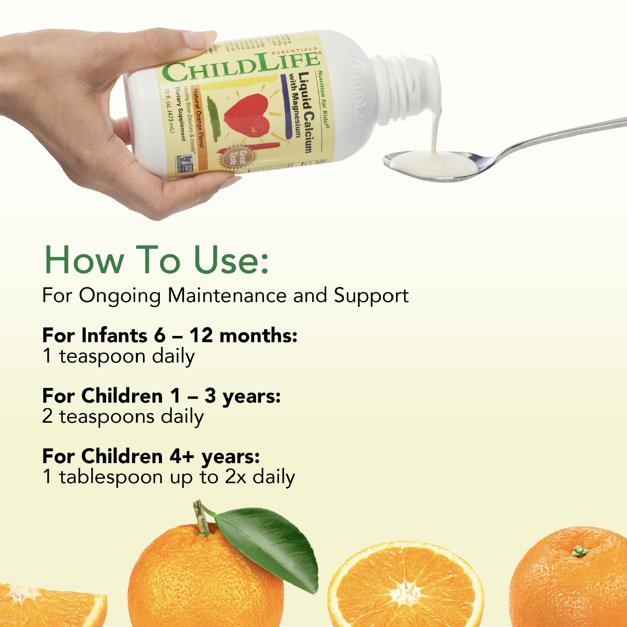 ChildLife Essentials Liquid Calcium Supplement for Kids - Baby Calcium with Magnesium, Zinc, and Vitamin D3 - Orange Flavor, 16 fl oz (4 Pack)