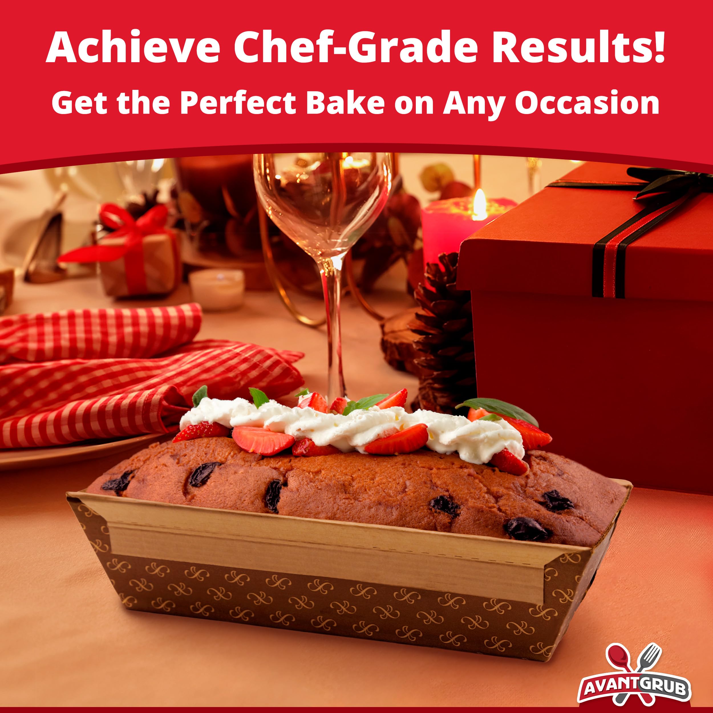 Chef-Grade 7x3in 1Lb Paper Loaf Pans w/Lids 25 Pk. Elegant Disposable Bakeable Kraft Pan Supplies for Baking Bread, Small Meatloaf, Bundt Cake, Sweets for Holiday Gifts Bake Sales or Fundraiser.