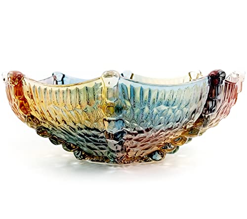 weigeer EWEIGEER 10.7-inch High-Grade Crystal Glass Colorful Fruit Candy Snack Bowl,Art Glass Bowl Flower-shaped,Cool Design