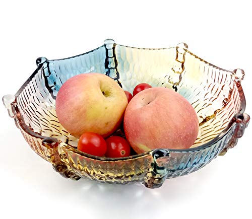 weigeer EWEIGEER 10.7-inch High-Grade Crystal Glass Colorful Fruit Candy Snack Bowl,Art Glass Bowl Flower-shaped,Cool Design