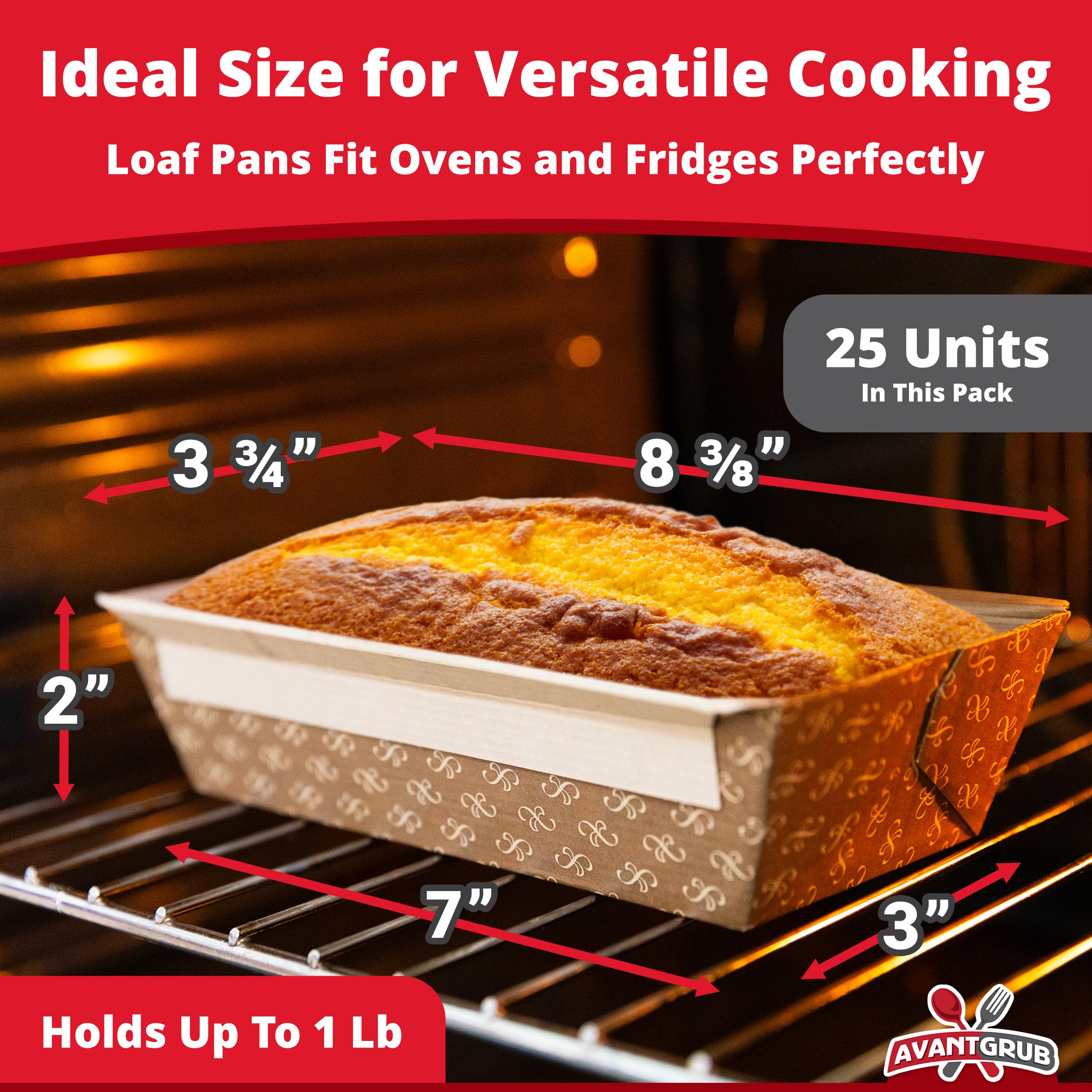 Chef-Grade 7x3in 1Lb Paper Loaf Pans w/Lids 25 Pk. Elegant Disposable Bakeable Kraft Pan Supplies for Baking Bread, Small Meatloaf, Bundt Cake, Sweets for Holiday Gifts Bake Sales or Fundraiser.