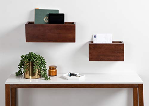 Kate and Laurel Domio Mid-Century Pocket Wall Organizer, Set of 2, Walnut Brown, Wood Office Organizer for Wall