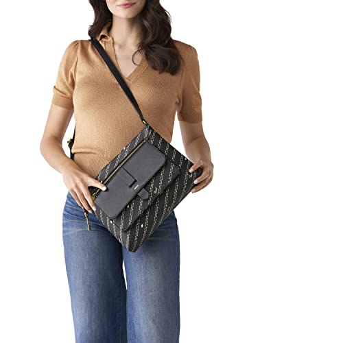 Fossil Women's Kinley Faux Leather Large Crossbody Purse Handbag, Black Signature Print (Model: ZB1643104)