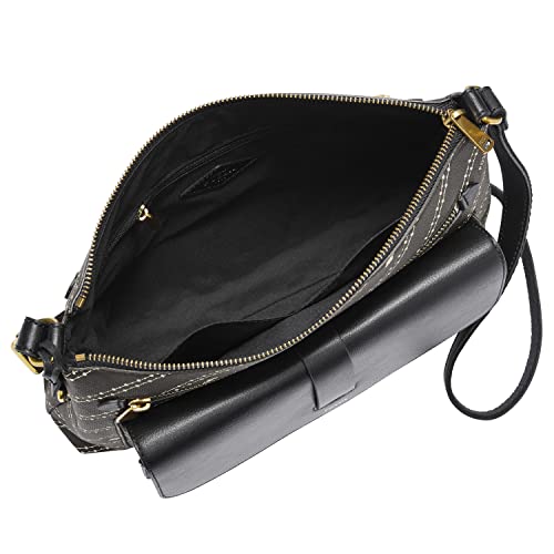 Fossil Women's Kinley Faux Leather Large Crossbody Purse Handbag, Black Signature Print (Model: ZB1643104)