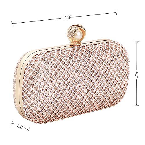 Mulian LilY M106 Glitter Clutch Purse For Women Sparkly evening bags Prom Party Handbag Rose Gold