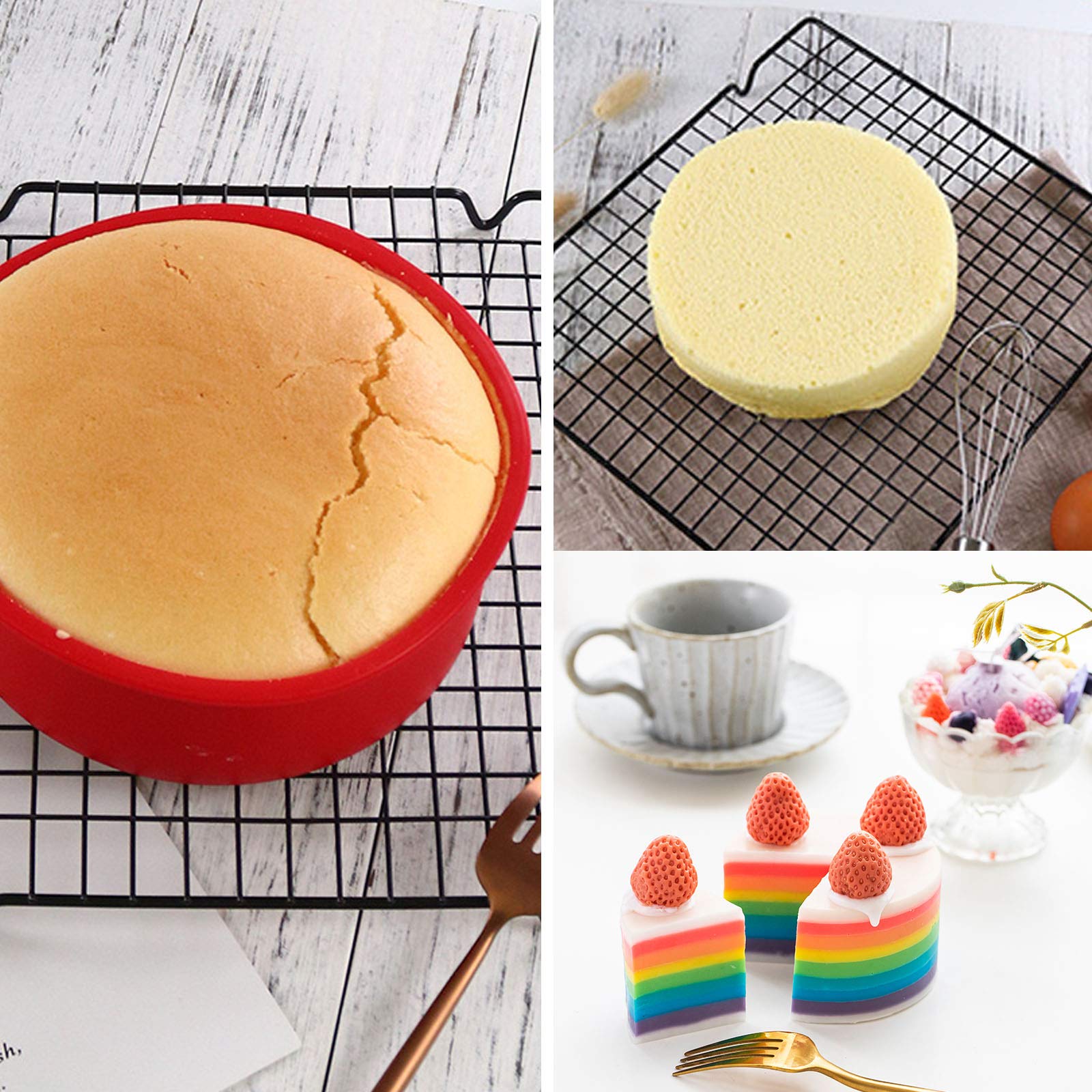 DaKuan Set of 6, Silicone Cake Mold Baking Pans, 4 inch Cake Pans for Baking, Muffin, Cupcake, Layer Cake, Cheese Cake, Chocolate and Rainbow Cake - Red