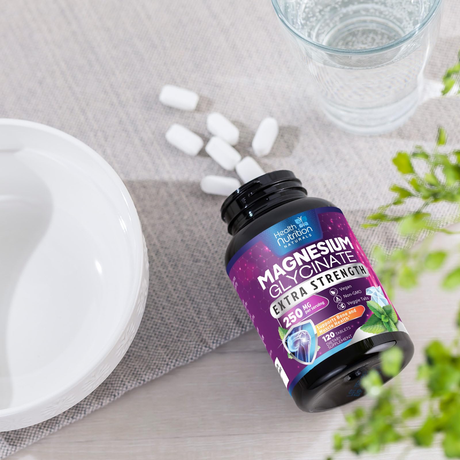 Magnesium Glycinate 250 mg - Natural, High Absorption Magnesium Tablets Chelated for Muscle, Nerve, Bone & Heart Health Support - Gentle Form, Non-GMO, Gluten Free, Vegan Supplement - 120 Tablets