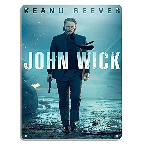 John Wick Movie Tin Sign,Masters of Horror Movie Poster Decor Metal Plate Theater Decor Wall Decal Tin Sign 12X8 Inches