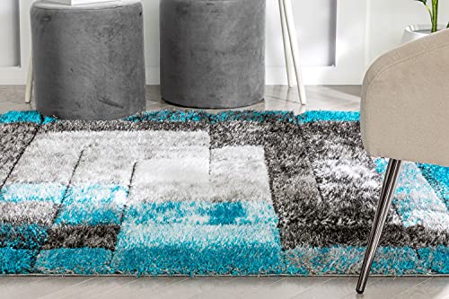 Well Woven Kizi Teal & Grey Abstract Geometric Area Rug 5x7 (5'3" x 7'3")
