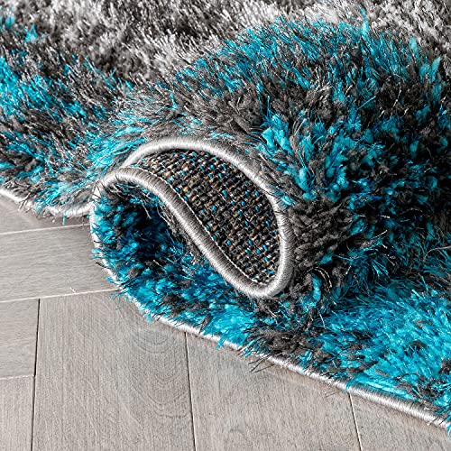 Well Woven Kizi Teal & Grey Abstract Geometric Area Rug 5x7 (5'3" x 7'3")