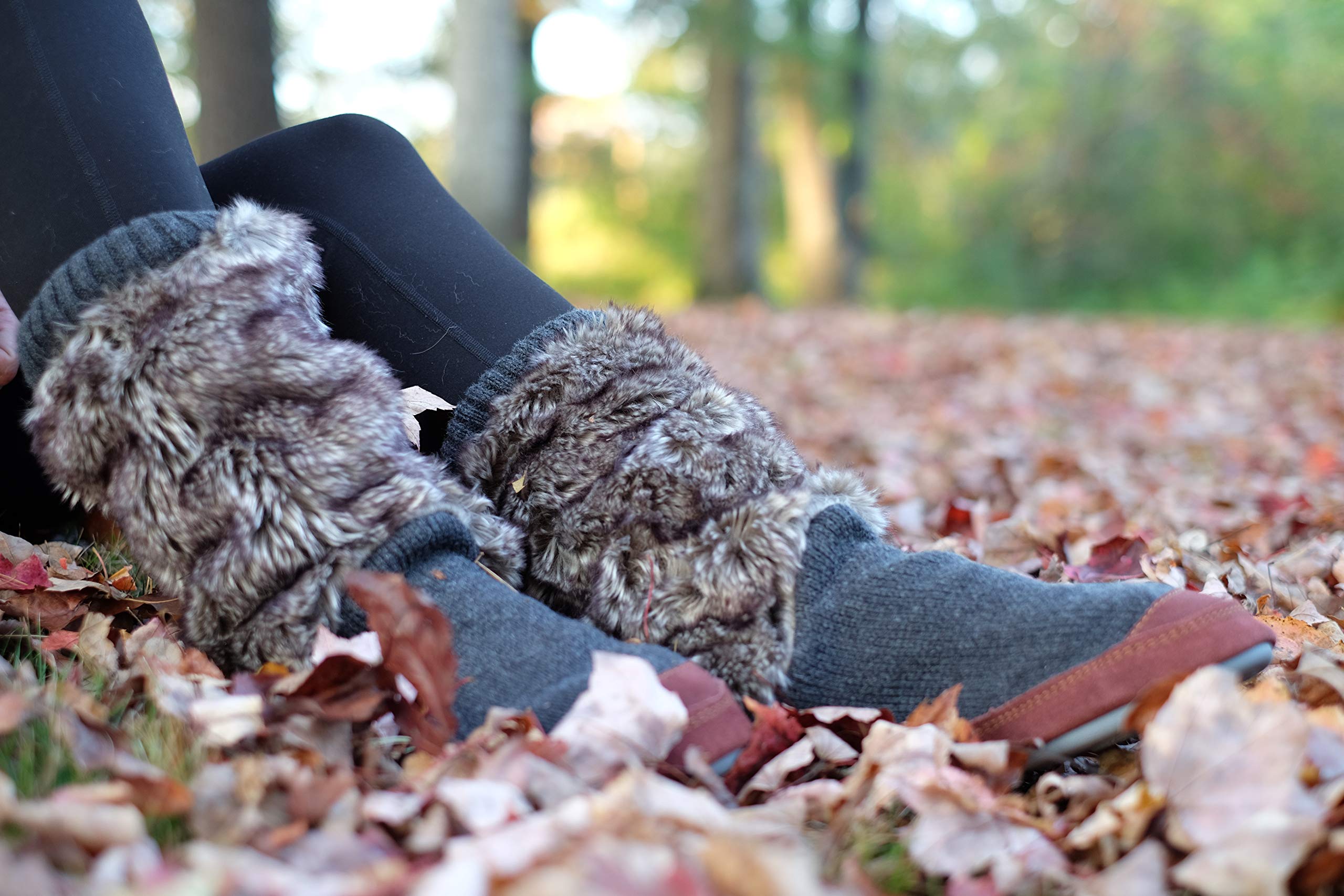 Acron Women's Mid-Calf Slouch Boot Slippers, Charcoal Faux Fur, 6.5-7.5