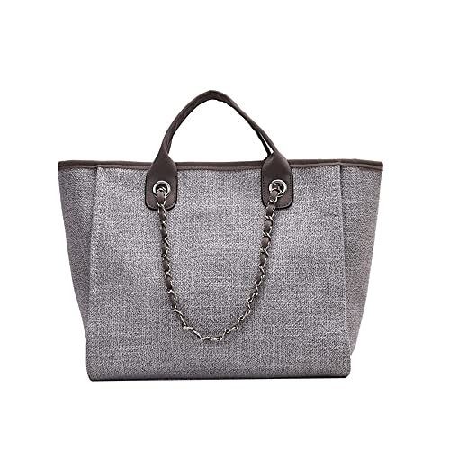 XACKWUERO Women Fashion Classic Canvas Bag Shoulder Handbag Tote Shopper Bag with Chain Shoulder Strap (A Grey)