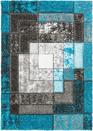 Well Woven Kizi Teal & Grey Abstract Geometric Area Rug 5x7 (5'3" x 7'3")