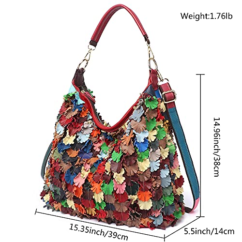 Segater Women Random Multicolor Handbag Leaf Splicing Shoulder Bag Colorful Shopper Satchel Purses