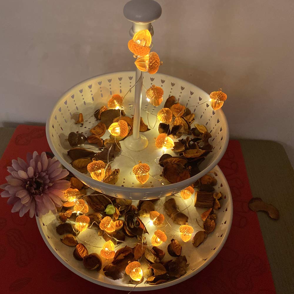 JASHIKA 3D Twinkle Acorn Fall Decorations Harvest String Lights 10ft Copper Wire 30 LEDs Battery Powered with Timer Remote Control for Wedding Bedroom Fireplace Mantel Ice Age Ornaments Home Decor