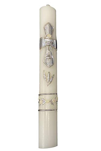 Lito First Communion Candle Set for Girls - White Silver Cross Candle Set Kit for Holy 1st Communion - English