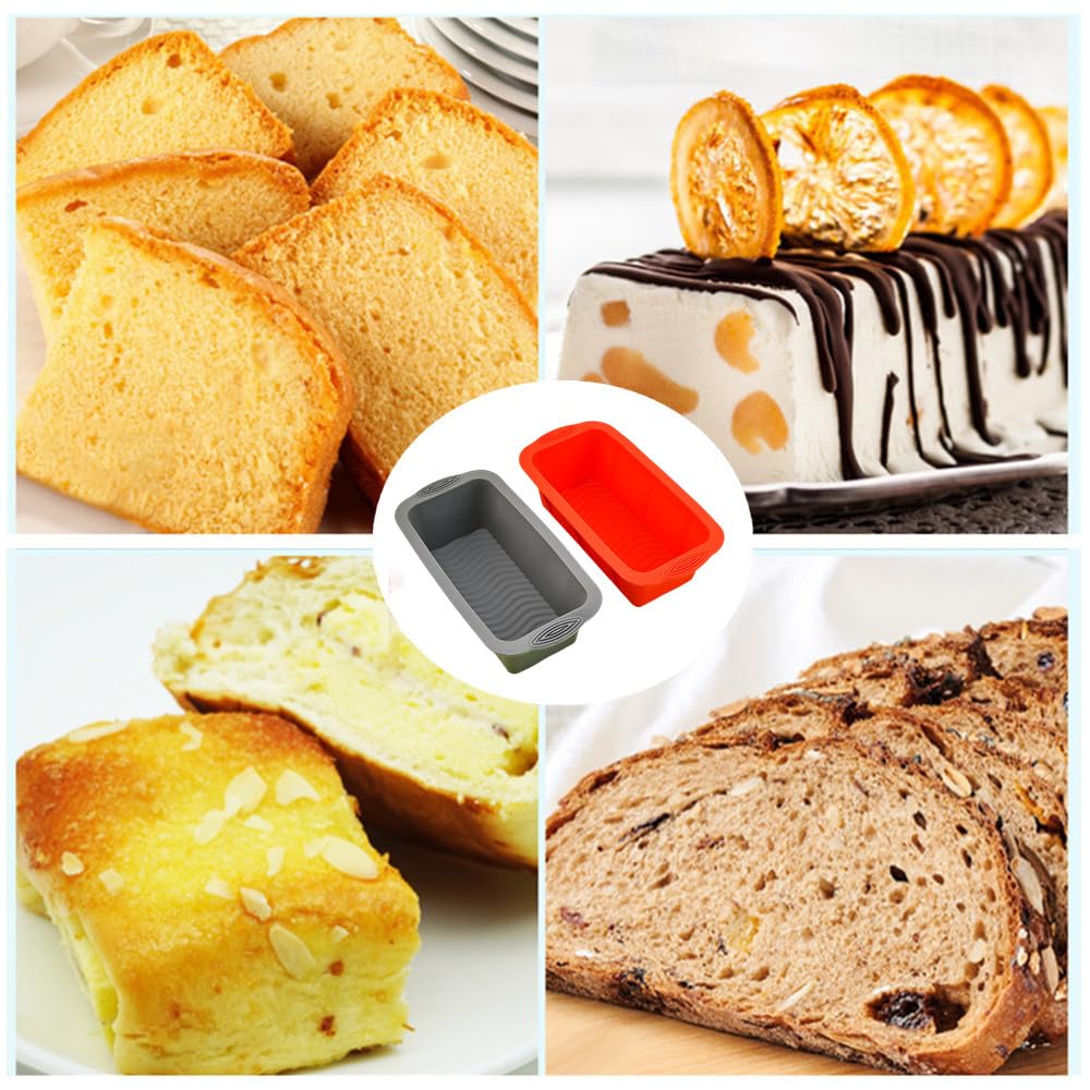 XZJMY 2 Pack Silicone Square Cake Pan,8x4 Inch Bread Loaf Pans,Silicone Baking Pan Non-Stick, Easy Release,Baking Pan for Baking -for Homemade Bread,Toast, Cakes (Silicone, 8x4)