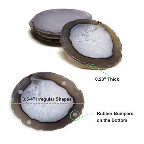 FOLKOR LIFE Natural Agate Coasters for Drinks, Geode Stone Coasters Agate Slices Set of 4 Gemstone Drinkware Bar Glass Coasters for Coffee Table, 3.5-4" Agate Decor for Home Housewarming Gift Birthday