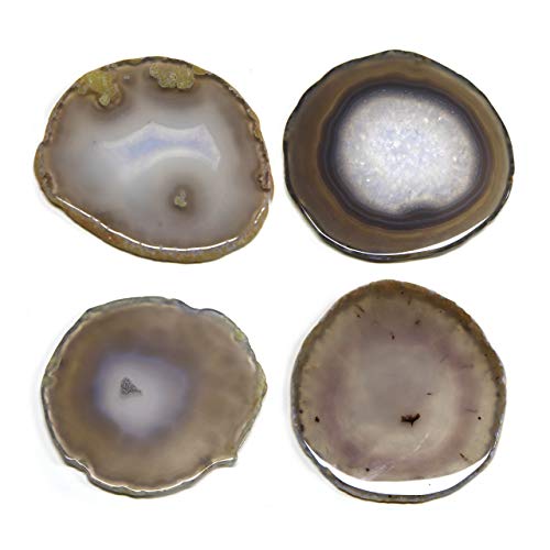 FOLKOR LIFE Natural Agate Coasters for Drinks, Geode Stone Coasters Agate Slices Set of 4 Gemstone Drinkware Bar Glass Coasters for Coffee Table, 3.5-4" Agate Decor for Home Housewarming Gift Birthday