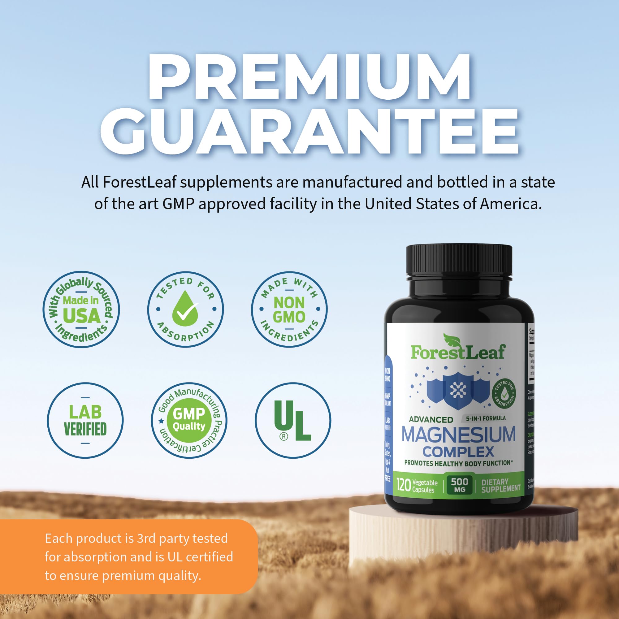 ForestLeaf Magnesium Complex 500mg - Magnesium 500mg Capsules - Magnesium Supplement 500 mg - Magnesium for Sleep, Magnesium for Constipation - Magnesium Supplement for Women (120 Ct)