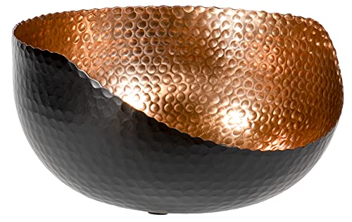 Red Co. 10 inch Decorative Hand-Hammered Aluminum Slant Cut Centerpiece Bowl, Black/Copper