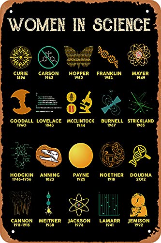 Hofarkows Women in Science Tin Sign Inspirational Metal Sign Vintage Look Poster for Education Study,School,Classroom Wall Decor Physics Gift 8x12 Inch