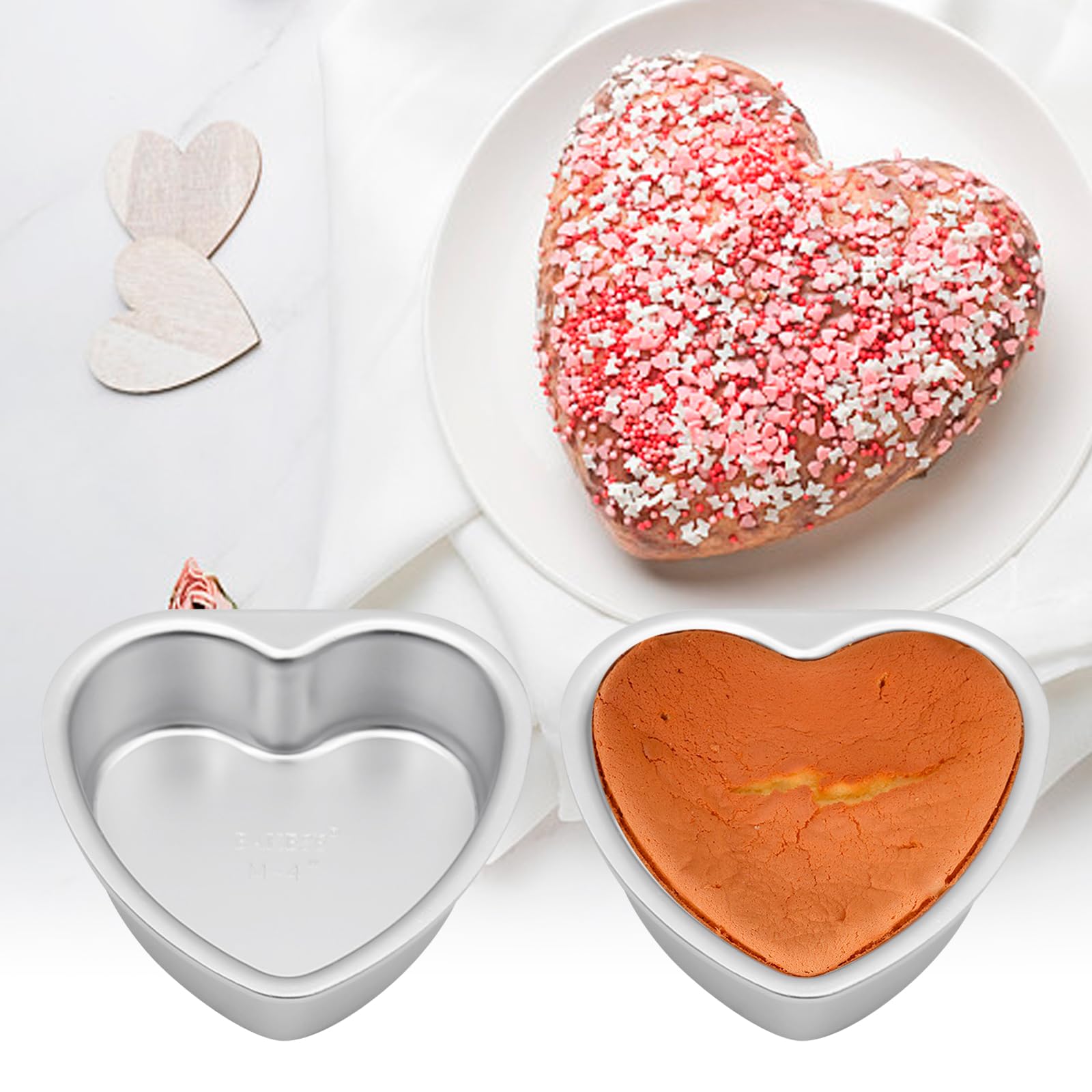 EATAKWARD 5pcs Heart Shaped Cake Pan, 4'' Non-Stick DIY Cake Pans for Baking, Aluminium Cake Mold, Multifunctional Heart Cake Tins for Kitchen Birthday Valentine Day Wedding Mini Heart Cake Pan