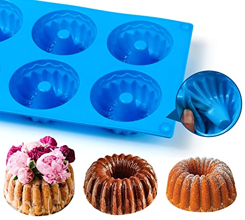Sidosir Mini Fluted Tube Cake Pan, 6Cavity Heritage Fluted Tube Cake Silicone Mold for Baking,Non Stick Fancy Molds for Fluted Tube Cake (Fluted Tube)