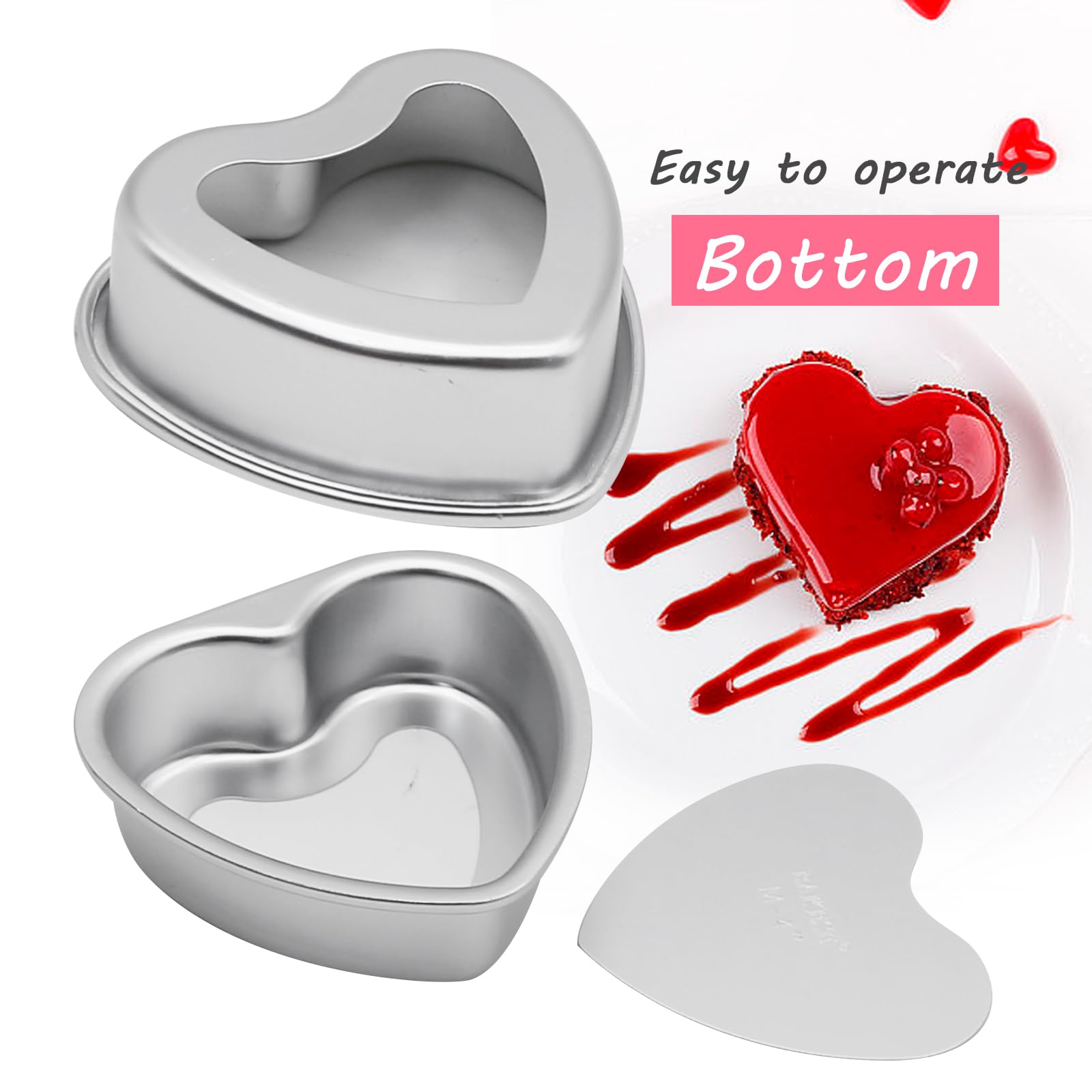 EATAKWARD 5pcs Heart Shaped Cake Pan, 4'' Non-Stick DIY Cake Pans for Baking, Aluminium Cake Mold, Multifunctional Heart Cake Tins for Kitchen Birthday Valentine Day Wedding Mini Heart Cake Pan