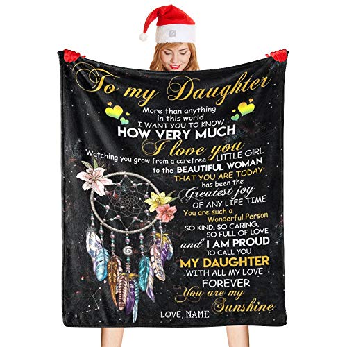 CUXWEOT Custom Blanket with Name Text Personalized to My Daughter Soft Fleece Throw Blanket for Gifts (50 X 60 inches)