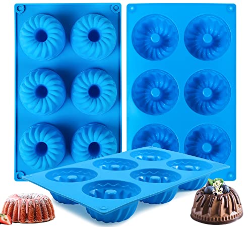 Sidosir Mini Fluted Tube Cake Pan, 6Cavity Heritage Fluted Tube Cake Silicone Mold for Baking,Non Stick Fancy Molds for Fluted Tube Cake (Fluted Tube)