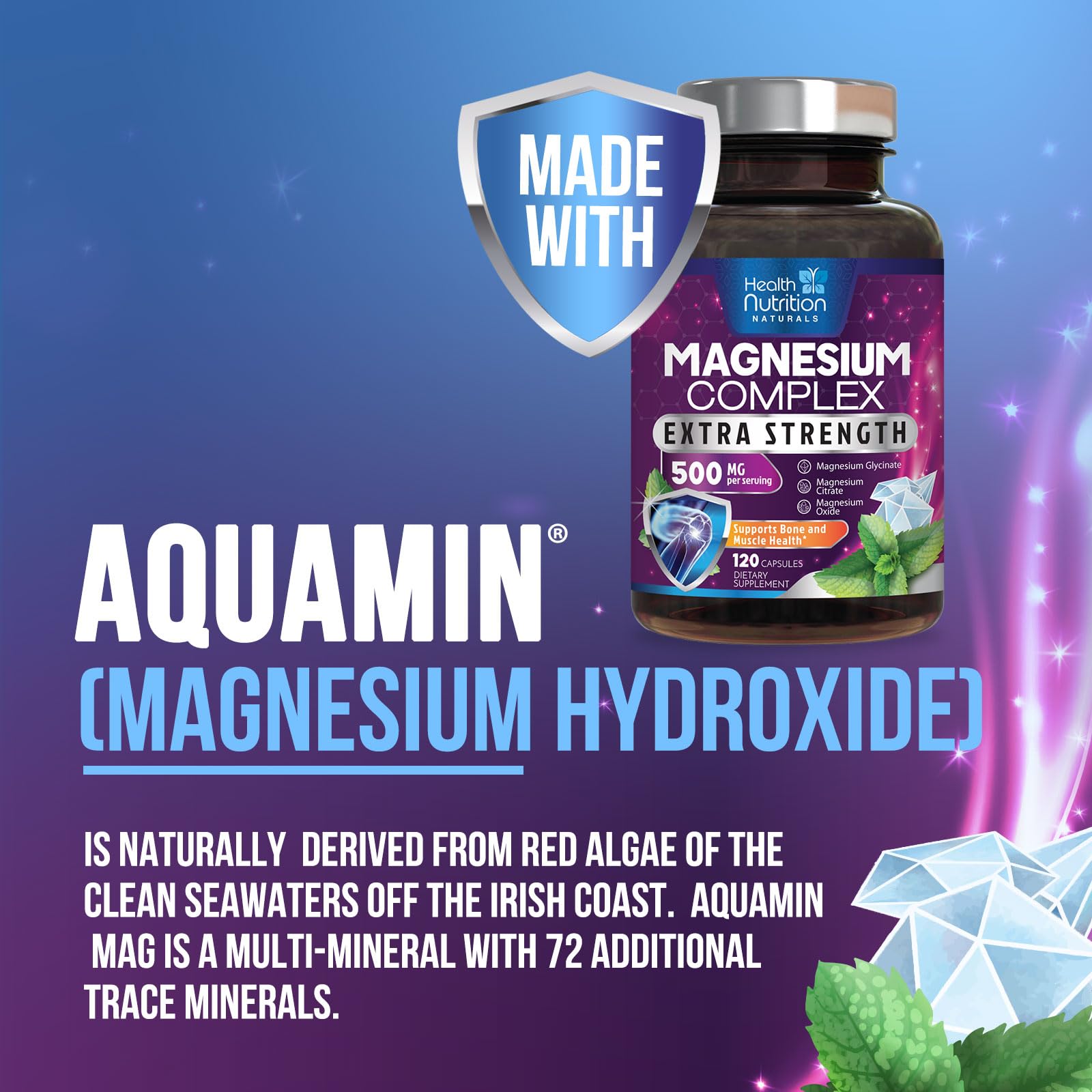 Magnesium Citrate Capsules 500mg with Glycinate, Oxide, Malate, Citrate - for Muscle, Nerve, Bone and Heart Health Support - High Absorption Citrate Complex, Gluten Free, Non-GMO - 120 Capsules