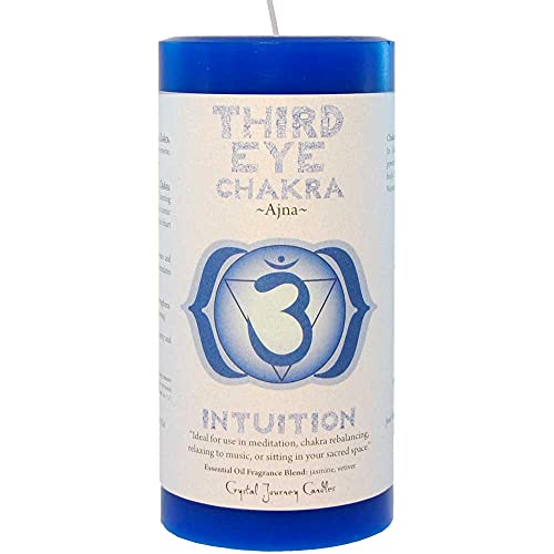 Crystal Journey 3"x6" Pillar Chakra Candles Bundle of 3 (Heart Chakra, Crown Chakra, Third Eye Chakra) - Handcrafted with Lead-Free Material
