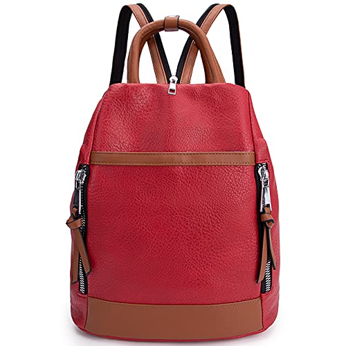 AngelKiss Women Mini Backpack Purse PU Leather Anti-theft Casual Shoulder Bag Fashion Ladies Satchel Bags RED/BROWN
