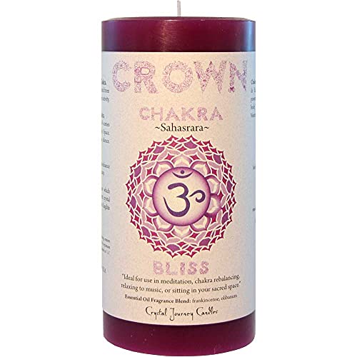 Crystal Journey 3"x6" Pillar Chakra Candles Bundle of 3 (Heart Chakra, Crown Chakra, Third Eye Chakra) - Handcrafted with Lead-Free Material